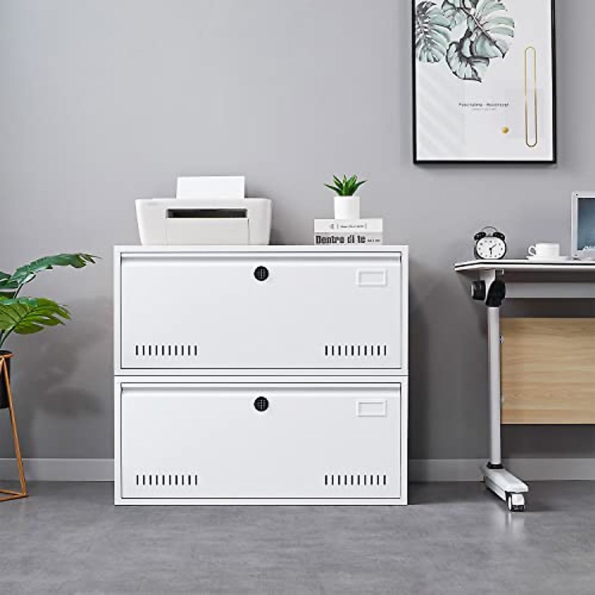 kingwolfox Lateral File Cabinet with Smart Lock, Large Lateral Filing Cabinet for Home Office, Metal Safe File Cabinet, Lockable Storage File Cabinet for Legal/Letter A4/F4 Size Files(White 1 Piece)