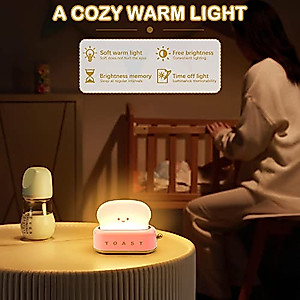 Decor Toaster Night Light Lamp Rechargeable Small Lamps with Smile Face Cute Toast Bread Shape Decor Night Lights for Kids Baby Nursery Pink