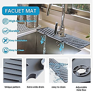 Dish Drying Mat Faucet Splash Guard Kits, Kitchen Bathroom Silicone Faucet Mat Sink Water Splash Guard, Silicone Mat Heat Resistant Mat Drying Mat for Kitchen Counter (Grey)