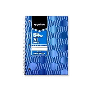 Amazon Basics College Ruled Wirebound Spiral Notebook, 70 Sheet - 5-Pack, Assorted Sunburst Pattern Colors