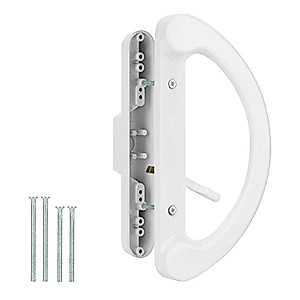 HILLMASTER Patio Sliding Glass Door Handle Replacement Set Mortise Style Reversible Design Non-keyed Sliding Patio Door Handles, White Diecast Finish Fits 3-15/16” Screw Hole Spacing