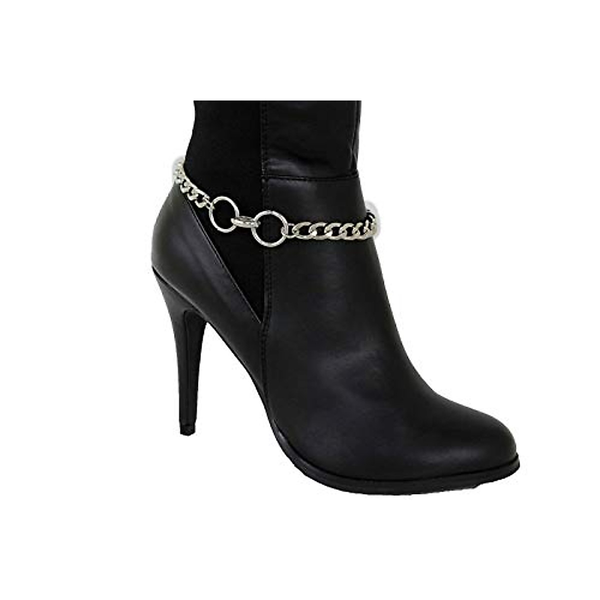 Trendy Fashion Jewelry TFJ Women Western Boot Chains Metal Bling Bracelet Anklet Circle Round Ring Charm Silver