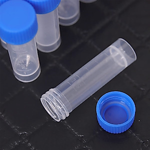 50 Pieces 5 ML Test Tubes Plastic Vials with Blue Screw Caps and Flat Bottom Clear Sample Vial Container for Science, Labs