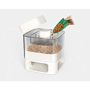 Pet Instant Non-Electric Automatic Dog Fun Food Catapult Dispenser, Square Transparent Visible Granary Slow Feeder for Pets, with Anti-Slip Rubber Pad for Cats Dogs Toys White