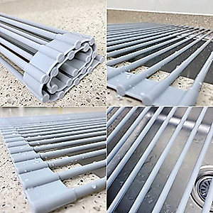 KEEWILL Roll Up Dish Drying Rack - Over The Sink Silicone Coated Sink Drying Rack for Kitchen Large (20.5"x13")