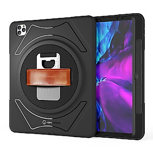 New Trent iPad Pro 12.9 6th Generation case, iPad Pro case for 5th Gen 2021, Metal Kickstand, Rotational Hand Strap, Apple Pencil Holder, Screen Protector