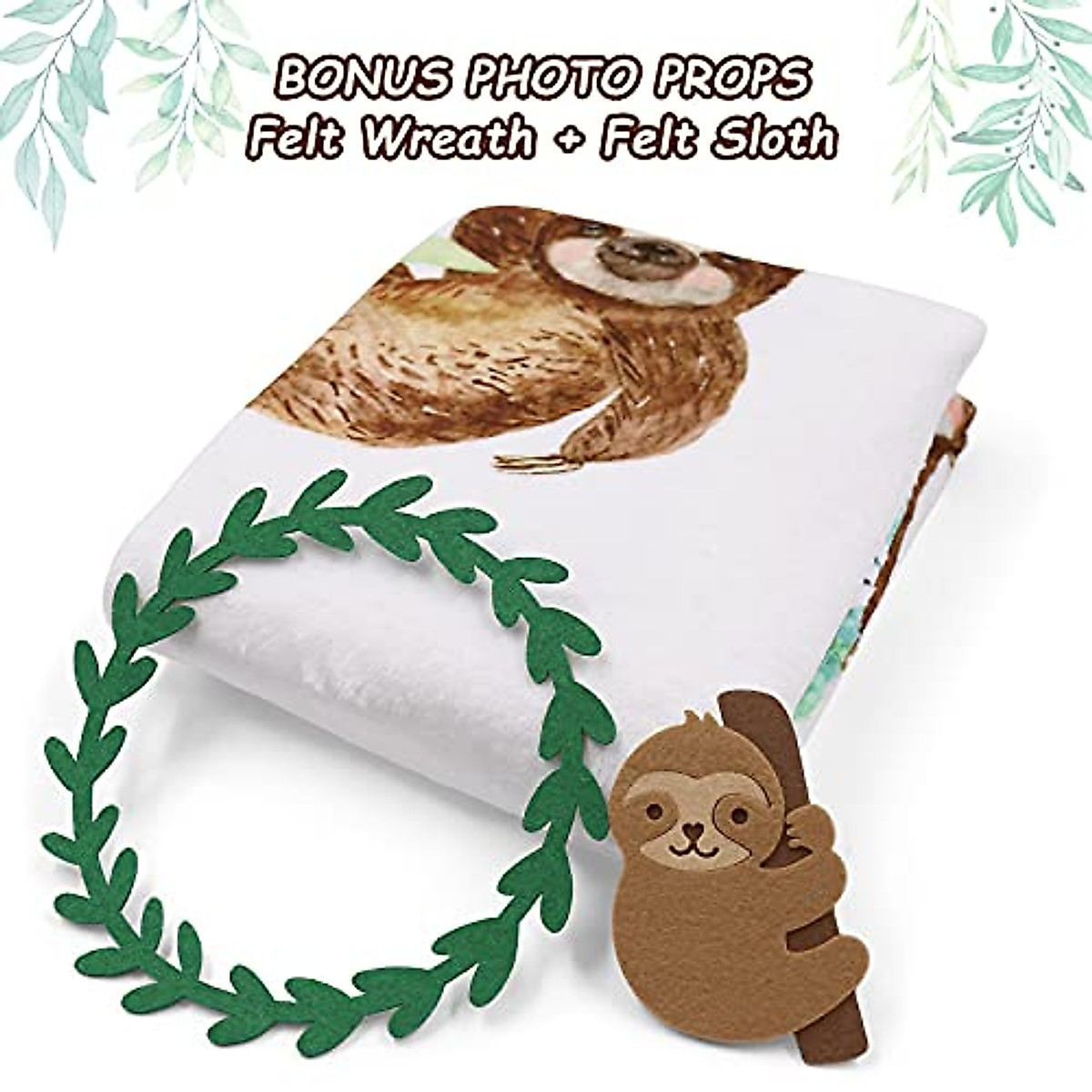 Sloth Baby Monthly Milestone Blanket Baby Boy Greenery Watercolor Jungle Baby Blanket for Boys and Girls Newborn Baby Gift Idea Photography Backdrop Soft Fleece Blanket