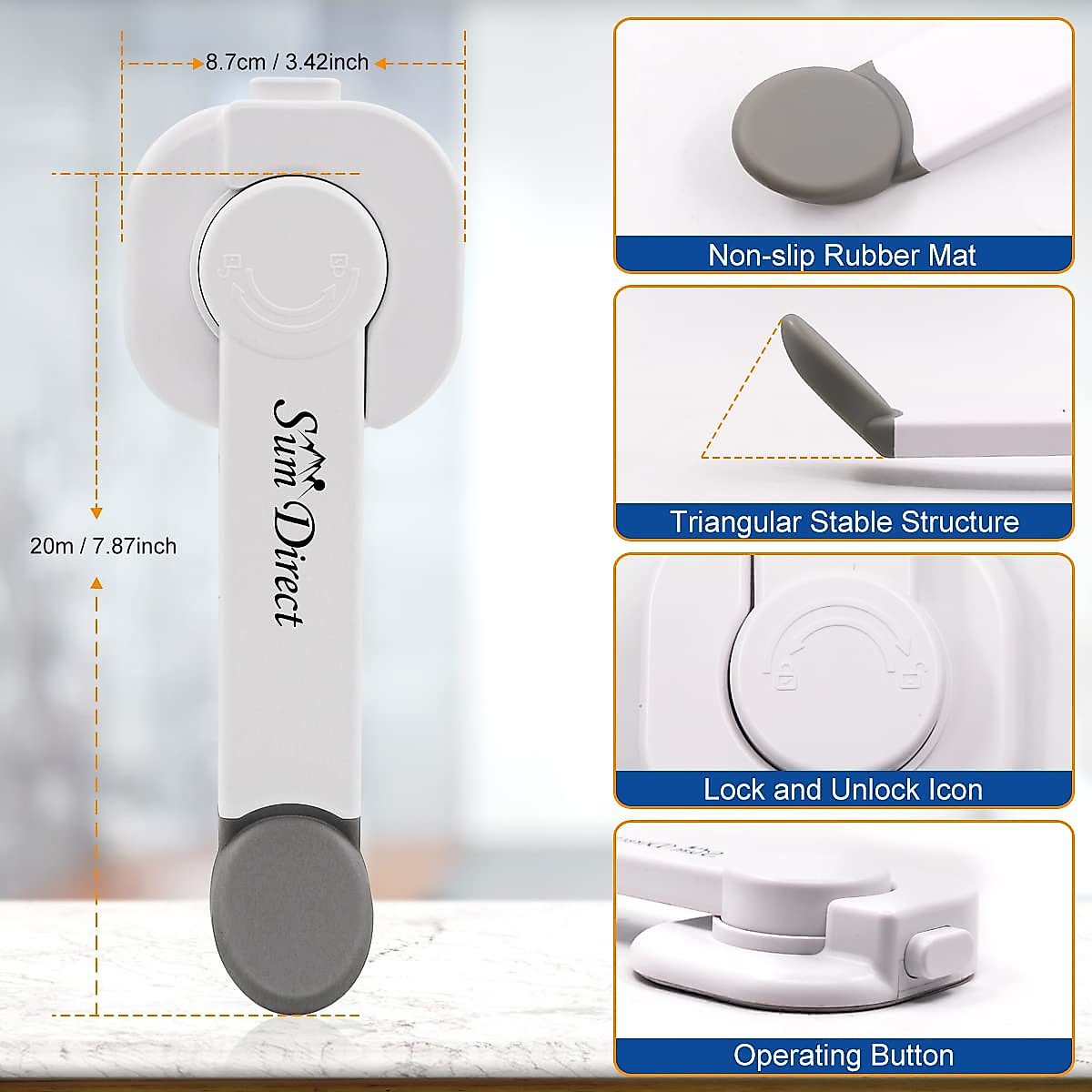 SumDirect Child Safety Toilet Lock - 3Pcs Upgraded Adhesive Baby Proof Toilet Seat Lock for Toddler, Kid, Pet with Strong Adhesive,No Tools Installation (3Pcs, White)