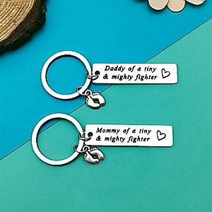NICU Dad NICU Mom Gift Mommy Daddy of A Tiny Mighty Fighter Keychain Set NICU Parents Gift New Born Gift Preemie Baby Gift Mothers Father's Day Gift for New Dad Mom Neonatal Intensive Care Unit Gift