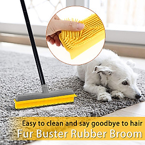 Pet Hair Broom Rubber Broom 59" Long Handle with Build-in Squeegee Silicone Broom for Sweeping Hardwood Floor Tile