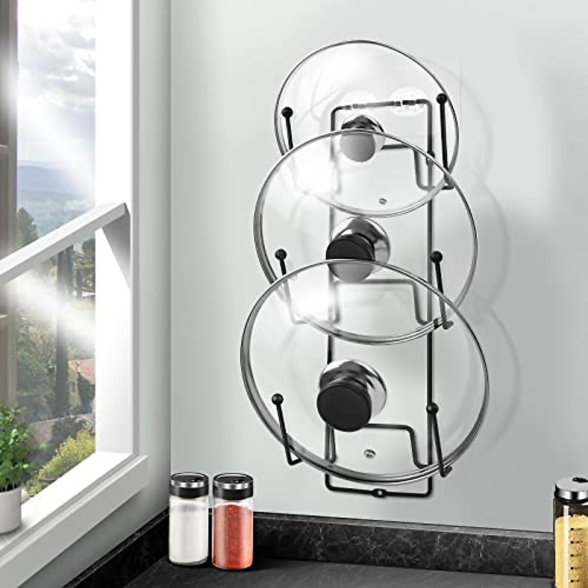 TXINBT 2-Pack Pot Lid Organizer，6 Tier pot lid rack,lid storage organizer for cabinet，Lid holders inside cabinet，Pot lid organizer for cabinet door.（Black