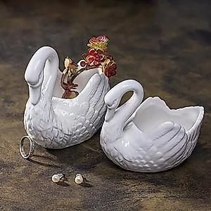 YONGYAN 2 Pack Swan Flower Pot Statue Decoration Ceramics Garden Planters Containers Pot Bookshelf Office Desktop Decor