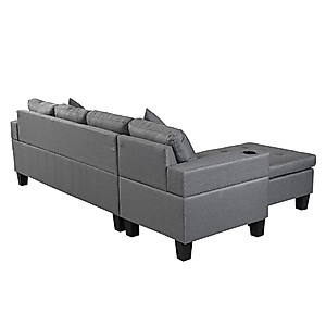 FANYHOME Sectional Sofa Set for Living Room with L Shape Lounge,Cup Holder and Left or Right Hand Chaise Modern 4 Seat, Grey