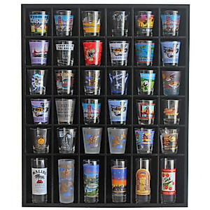 Black Shot Glass Display Case 36 Slots Minifigures Thimble Collection Display Rack Freestanding - No Door (with 1 Row for Tall Shooters)