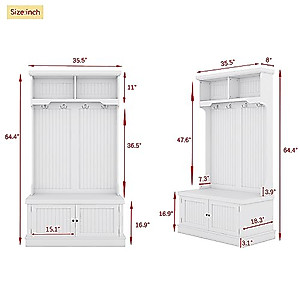 HomSof Hall Tree with Storage Shoe Bench for Entryway and Hallway,4-in-1 Design Coat Racks with 4 Hooks for Living Room,White