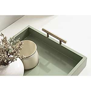 Kate and Laurel Lipton Decorative Modern Rectangular Tray, 16.5 x 12.25, Sage Green with Gold Handles, Chic Serving Tray for Storage, Organization, and Display