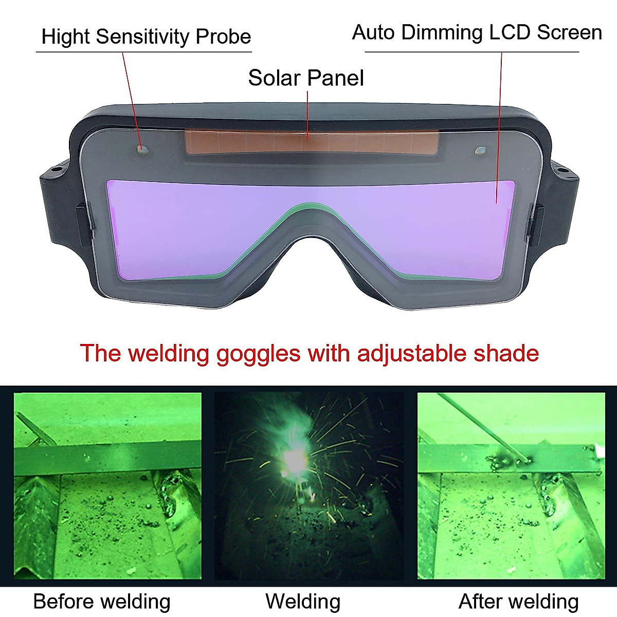 Welding Goggles Auto Darkening,Solar Auto Darkening Welding Glasses Over Glasses Mask Helmet, Welder Safety Eye Protection PC Glasses