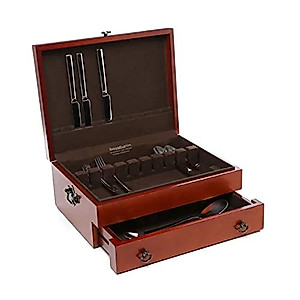 Reed and Barton Personalized Bristol Cherry Flatware Chest, Custom Engraved Wooden Silverware Organizer and Storage Chest, Accommodates Service for 12
