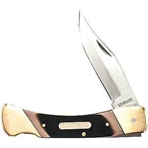 Old Timer 7OT Cave Bear Traditional Lockback Pocket Knife with 3.9in High Carbon Stainless Steel Blade, Sawcut Handles, and Leather Belt Sheath for Hunting, Camping, Whittling, EDC, and Outdoors