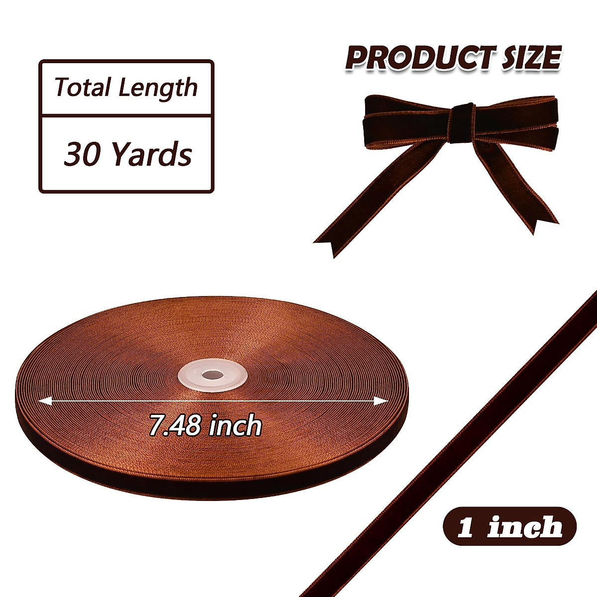 BokingOne Brown Velvet Ribbon, 3/8 Inch X 30Yds Single Face Velvet Ribbon for Gift Wrapping, Christmas Wrapping Bows, Wedding Decor, Home Decorating, DIY Crafts Decor