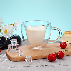 Patelai 8 Oz Heart Shaped Tea Cup Valentine's Day Gift for Lovers Friend Kids Double Walled Insulated Glass Coffee Mug Clear Tea Cup for Anniversary Wedding Engagement Birthday Party Favors