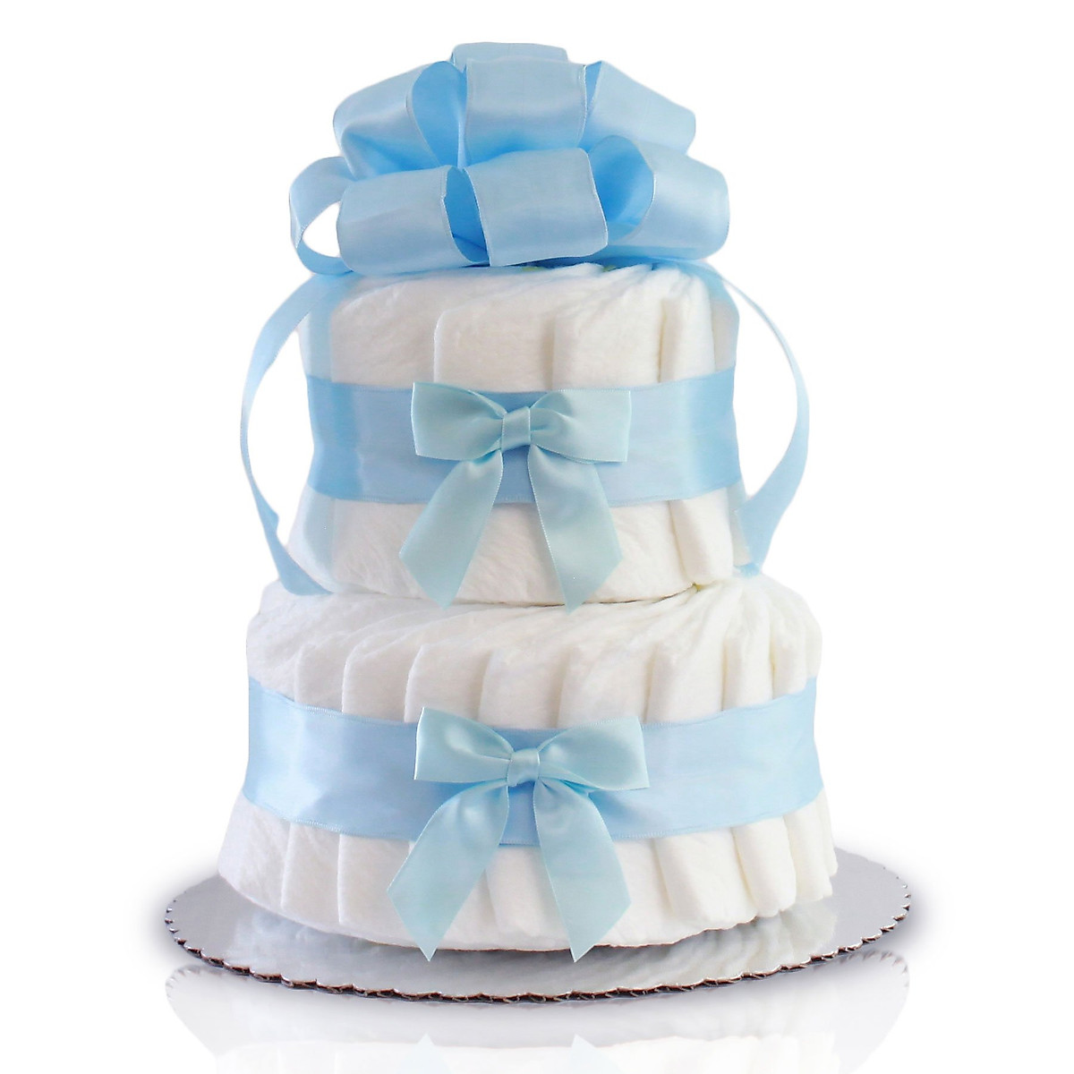 Classic Pastel Baby Shower Diaper Cake (2 Tier, Blue)