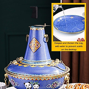 Kitchen Chafing Dishes Induction Hob Pans Creative Cloisonne Copper Hot Pot Household Old Beijing Hot Pot of Lamb Charcoal Copper Pot Best Gift (Color : Blue, Size : 36cm)