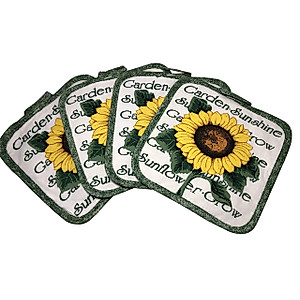Set of Four Pot Holders for Kitchen (Sunflower)