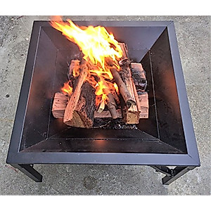 Zynuo 27 Inch Big Black Metal Square Design Charcoal and Wood Log Burning Outdoor Foldable Portable Patio Fire Pit with Spark Screen Cover