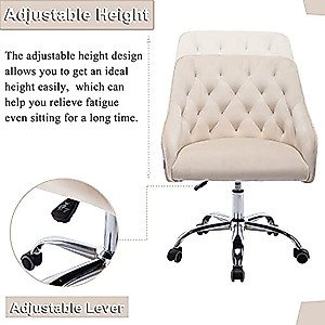 SLEERWAY Velvet Home Office Desk Chair, Modern Swivel Armchair, Comfy Task Chair with Height Adjustable, Upholstered Tufted Computer Chair for Working or Studying (Beige)