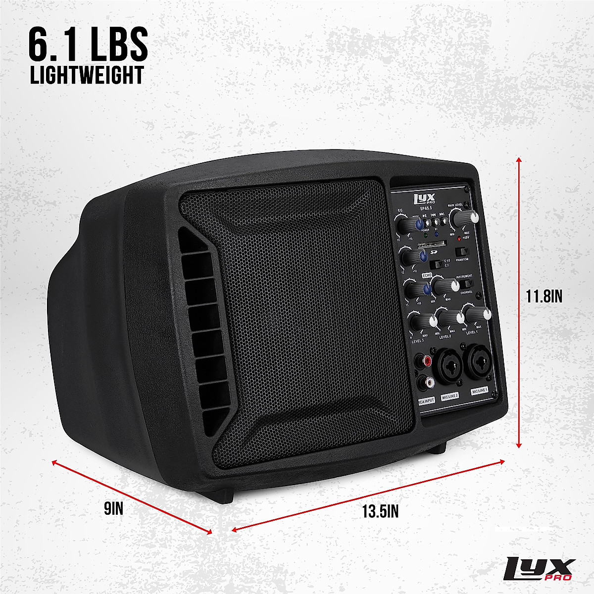 LyxPro SPA-5.5 Small PA Speaker Monitor Class-D Amplifier 3 Channel Mixer 3 Band EQ, Powerful Compact Active Speaker System amp with Mixer 48V Phantom Power