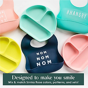 Simka Rose Silicone Bibs for Babies - Toddlers High Chair Dining Table and Restaurants - Silicone Baby Bibs with food catcher Adjustable Soft Catch all Bib with Pouch Baby Led Weaning for Boys & Girls