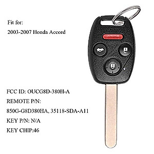 BESTHA 2 Key Fob Replacement KR55WK49308 for Honda Accord 2008 2009 2010 2011 2012 Pilot 2009 2010 2011 2012 2013 2014 2015 Keyless Entry Remote Uncut Head Control