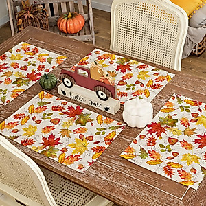 GEEORY Fall Placemats, 12x18 Inch Set of 4 Maple Leaves Hollow Out Table Decor for Kitchen Dining, Indoor & Outdoor Dinner Party (Orange) GP092-18