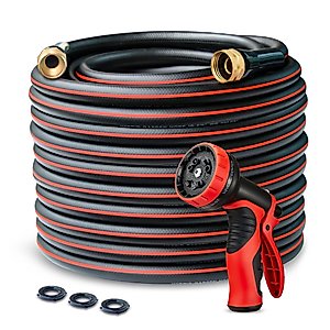 Palint Hybrid Garden Hose 100 ft x 5/8", Heavy Duty Flexible Lightweight No Kink Water Hose 100ft with 10 Function Sprayer Nozzle, 3/4'' Solid Brass Fittings, Ultra Durable, All-weather, Burst 600 PSI