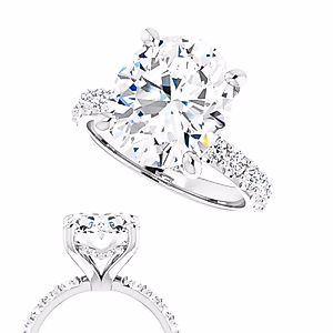 14K Gold Handmade 4 CT Oval Cut VVS1 Colorless Moissanite Engagement Ring for Women Bridal Set Moissanite Wedding Ring for Gifts (White Gold, 8)