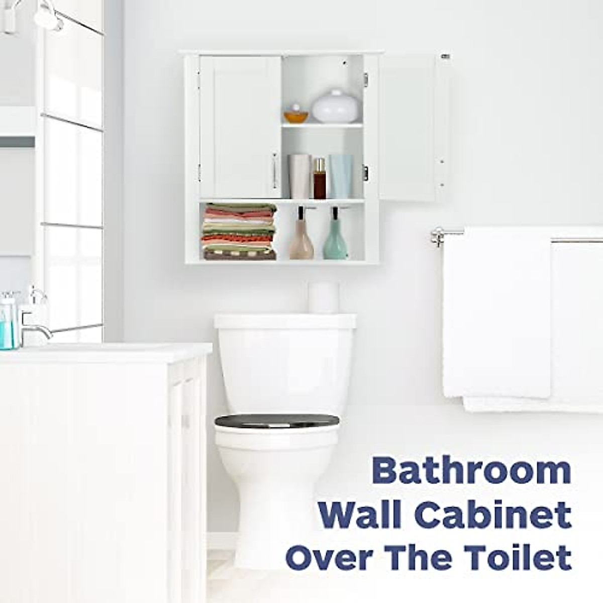 ZenStyle Bathroom Wall Cabinet Over The Toilet, White Medicine Cabinet with 2 Doors and Adjustable Inner Shelves, for Bathroom, Living Room