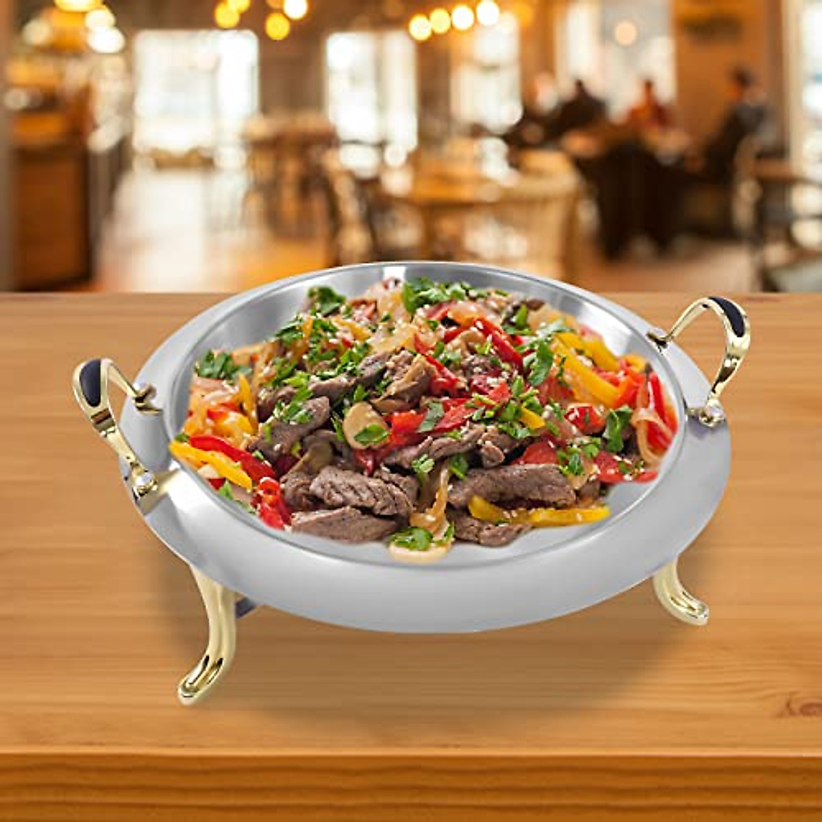 Fichiouy Stainless Steel Chafing Dish Round Durable Buffet Warmer Tray with Lid, Chafing Fuel Holder for Kitchen Party Dining Buffet Without Water Pan