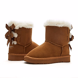 Weestep Girls Toddler Little Kid Warm Fur Winter Ankle Flat Snow Boot(9 Toddler, Bow Brown)