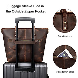 S-ZONE Women's Leather Tote Bag Vintage Large Work Handbag Shoulder Crossbody Purse with Zipper Pocket