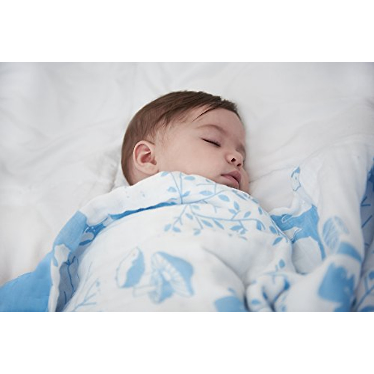 Clover & Sage Organic Muslin Baby Toddler Blanket - 100% Hypoallergenic Cotton Bed Blankets - Blue Forest