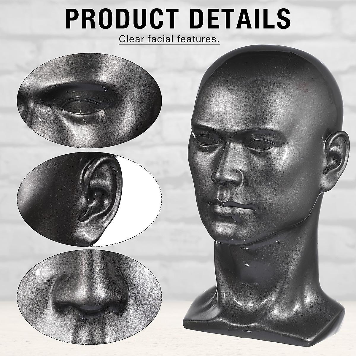 Geetery 2 Pcs Large Male Mannequin Head PVC Manikin Professional Man Head Model Silver Grey Display Stand for Display Wigs, Mask, Headset, Headphone, Hats, Jewelry, Hair, Glasses