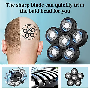 Roziapro Upgrade 6D Electric Shaver Replacement Head Freedom Head Shaver Replacement Blades Head Shavers for Bald Men Replaceable Head Waterproof Blades for Men Replacement Blade Head (Gray Pack2)