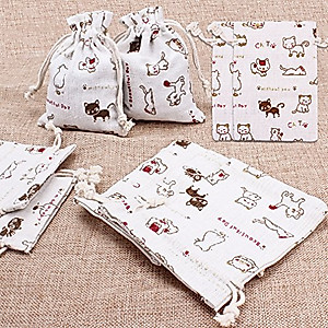 Amariver 24 Pcs Cute Cat Burlap Drawstring Bag Double Drawstring Linen Bags Reusable Linen Pouches, Perfect for Jewelry Pouch, Wedding Birthday Parties Favor, Gift/Candy Bags, Set of 24
