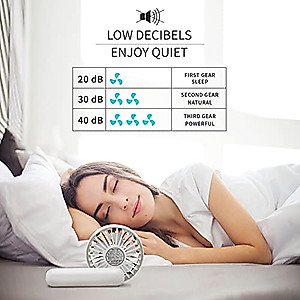 Omikaji Mini Handheld Fan, Folding Table Fan Pocket Fan with 180°Rotatable Flexible Stand, Ultra Quiet Rechargeable Portable Fan for Stroller Bike Camping BBQ Gym Office Room Car Traveling (White)