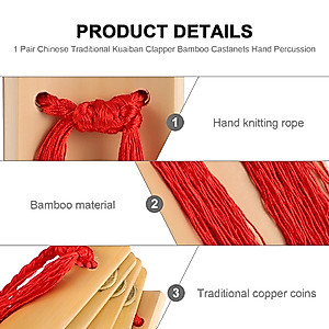 1 Pair Professional Chinese Kuaiban Bamboo China Allegro Clapper Traditional Instrument Festival Performance Props for Birthday Graduation Wedding Favors