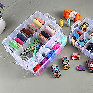 Notgia 3 Tier Stackable Storage Container Box with 30 Compartments Plastic Organizer Box Sewing Box with Dividers for Arts and Crafts Toy Fuse Beads Jewelry Washi Tapes Supplies (9.65" x 6.5" x 7.13")