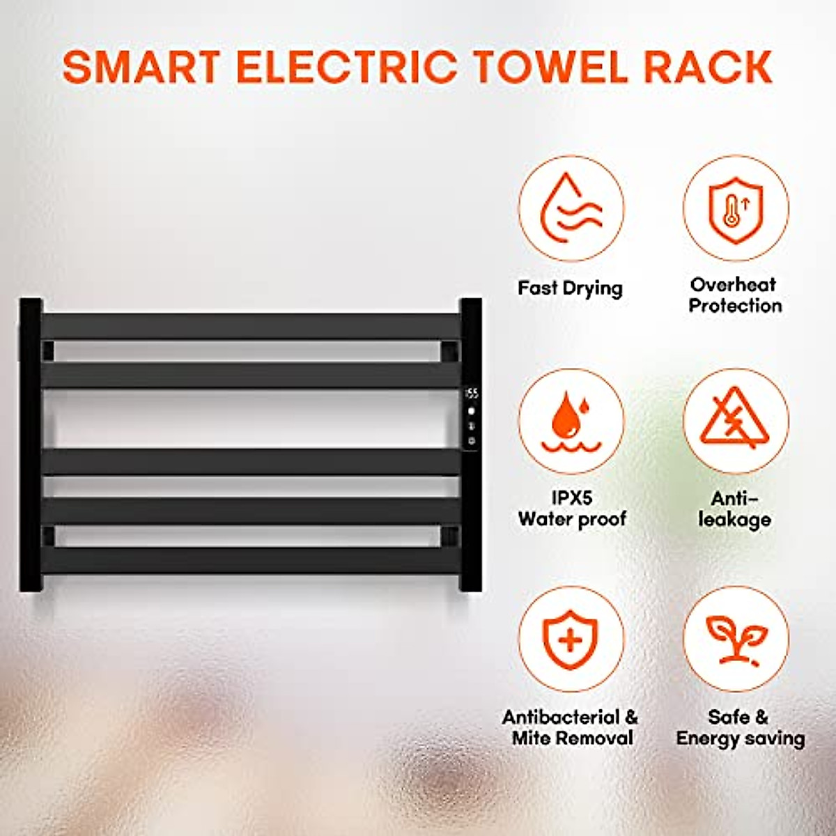 Colliford Towel Warmer, Towel Heater Rack for Bathroom, Electric Towel Dryer Wall-Mounted Plug-in Bath Heater, 201 Stainless Steel Hot Towel Rack with Timer and Smart Temperature Control (5-Bar)