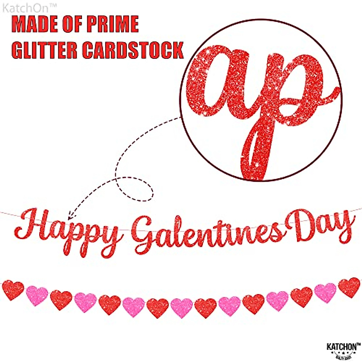 Glitter, Red Happy Galentines Day Banner - 2 Strings, No DIY | Happy Galentines Day Decorations | Galentines Day Party Favors for Be My Galentine Decor | Galentine's Day Decorations, Galentines Décor