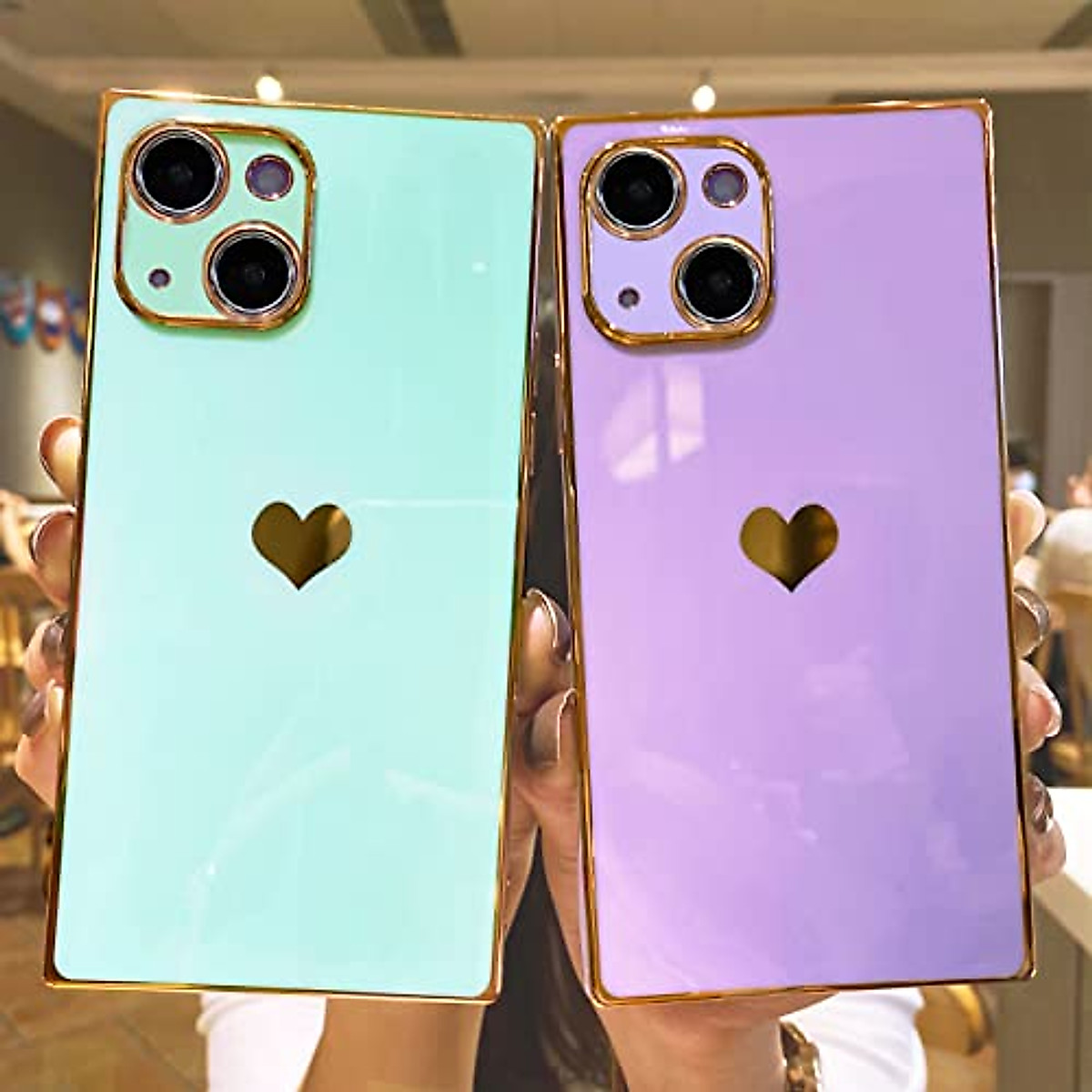 Tzomsze Square iPhone 13 Case, Cute Full Camera Protection & Electroplate Reinforced Corners Shockproof Edge Bumper Case Compatible with iPhone 13 [6.1 inches] -Candy Pink